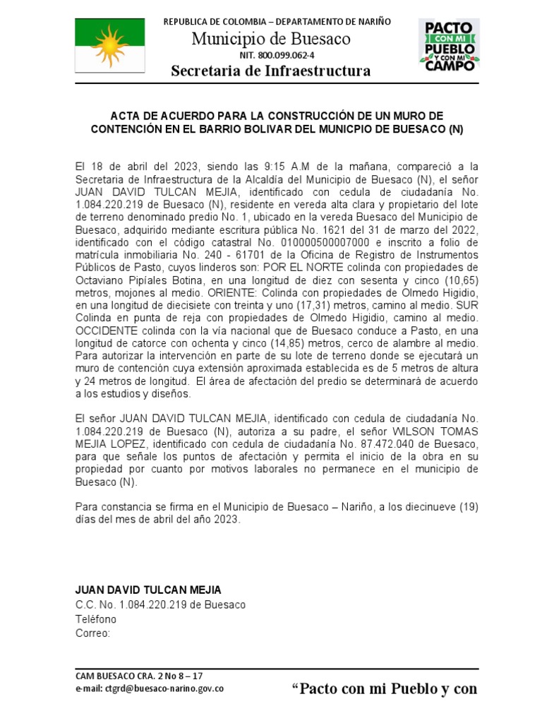 Acta de Contención en Buesaco | PDF