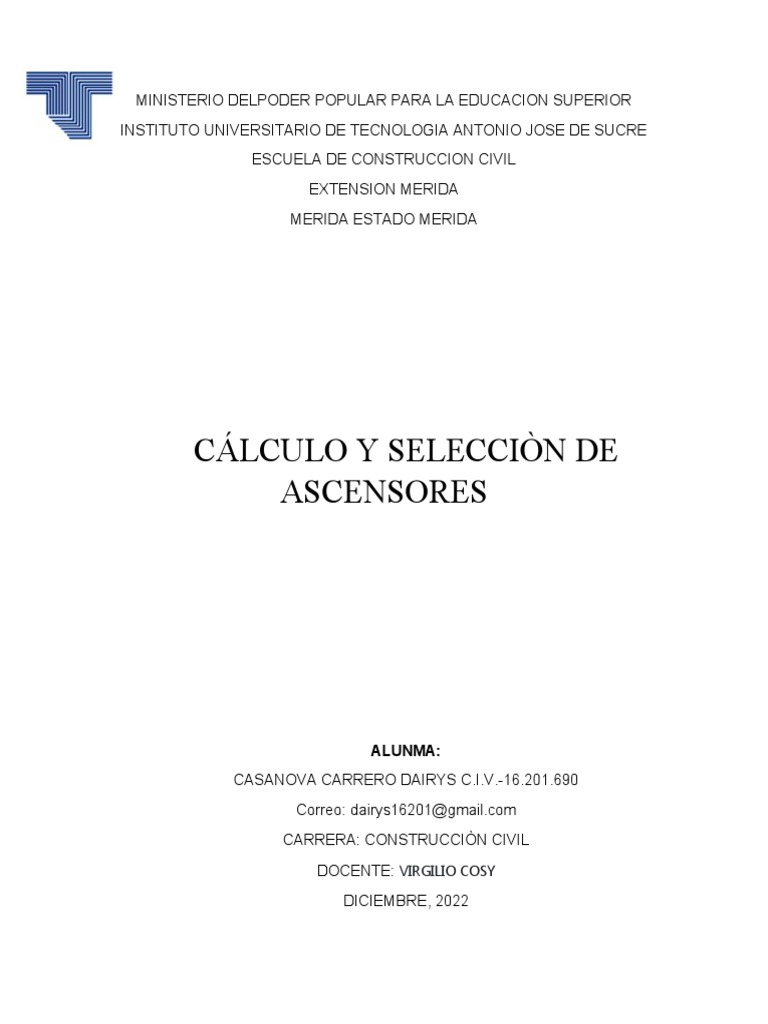 Cálculo y Selección de Ascensores | PDF | Ascensor | Bienes manufacturados