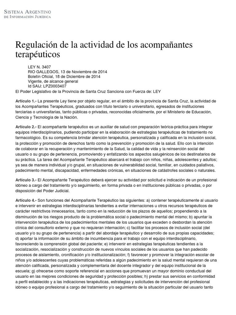 Regulación De La Actividad De Los Acompañantes Terapéuticos Pdf