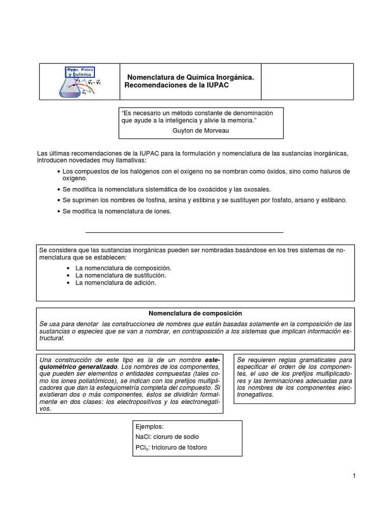 Nomenclatura de Iones y Compuestos Inorgánicos | PDF | Ácido | Ion