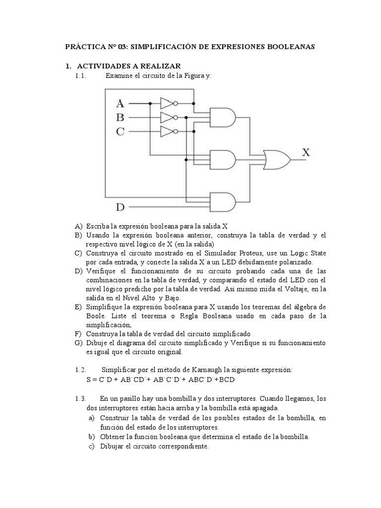 PRÁCTICA #03 Simplificación de Expresiones Booleanas | PDF