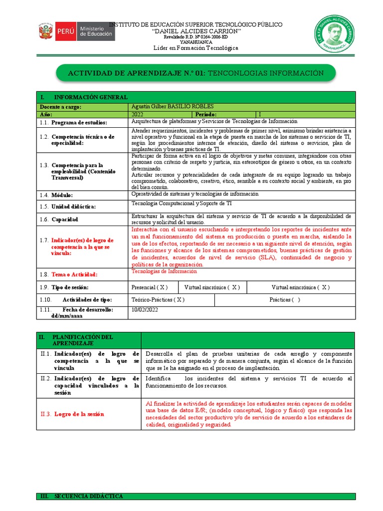 Modelo de Sesión de Clase | Descargar gratis PDF | Informática