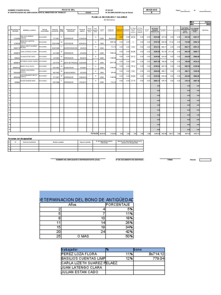 Formato Planilla Mensual | PDF