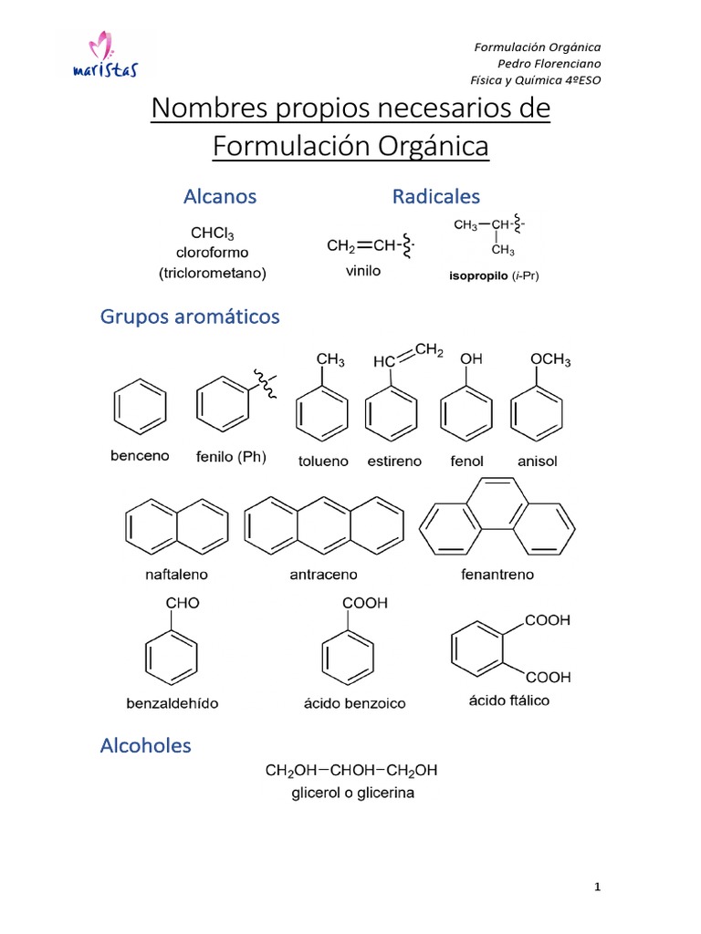 Nombres Propios Necesarios de Formulación Orgánica | PDF