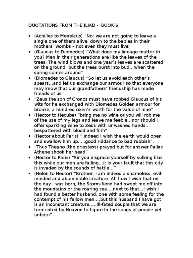 Quotations from The Iliad Book 6 | Hector | Iliad