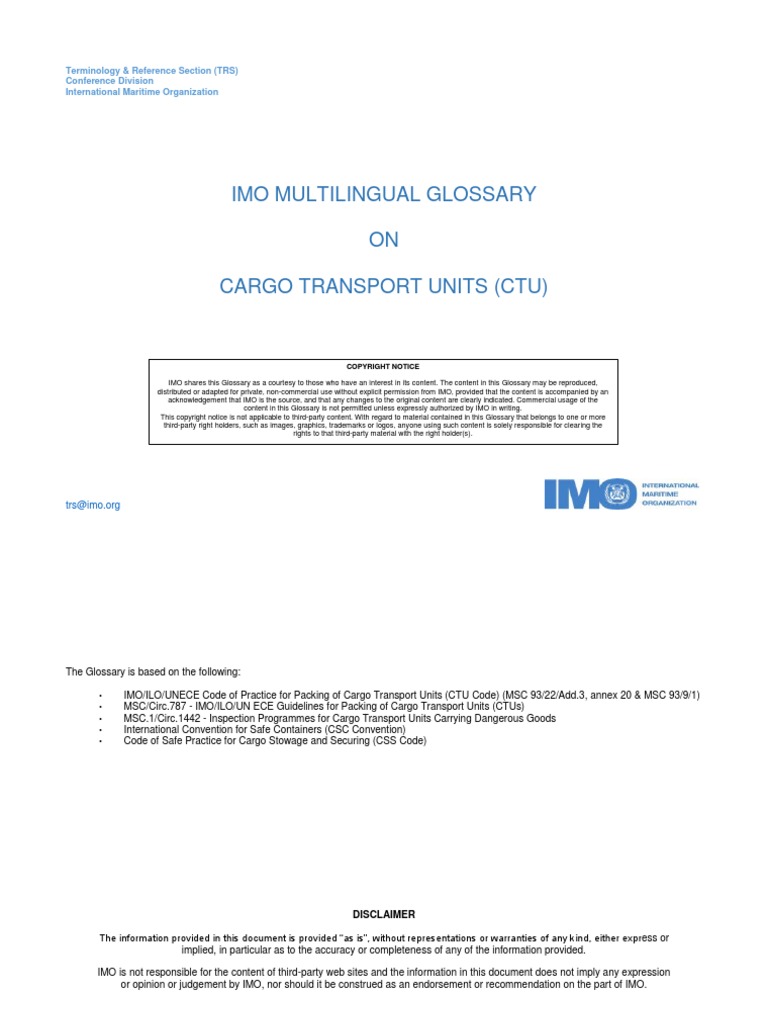 CARGO TRANSPORT UNITS - Imo Multilingual Glossary On Cargo Transport ...