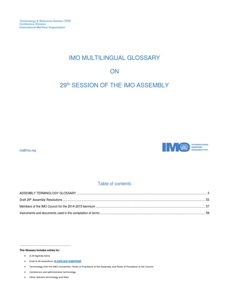 29TH ASSEMBLY - Imo Multilingual Glossary On 29Th Session of The Imo Assembly (Secretariat ...