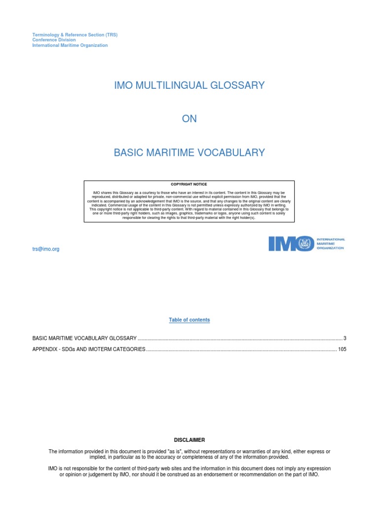 BASIC MARITIME VOCABULARY - Imo Multilingual Glossary on Basic Maritime ...