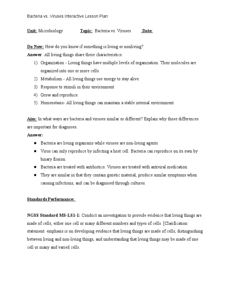 Bacteria Viruses Lesson Plan | PDF | Virus | Organisms