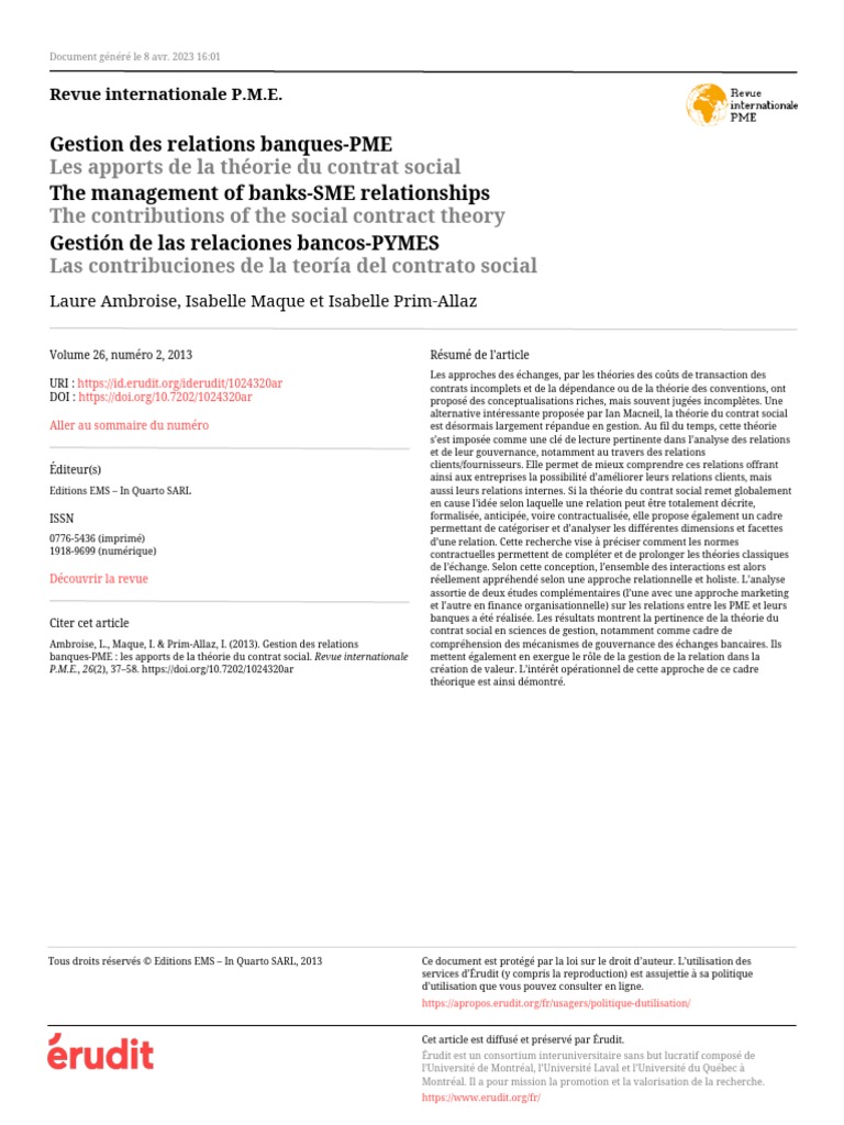 Gestion Relation Banque PME PDF | PDF | Banques | Commercialisation
