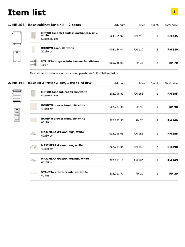 IKEA Kitchen Design - Item List | PDF
