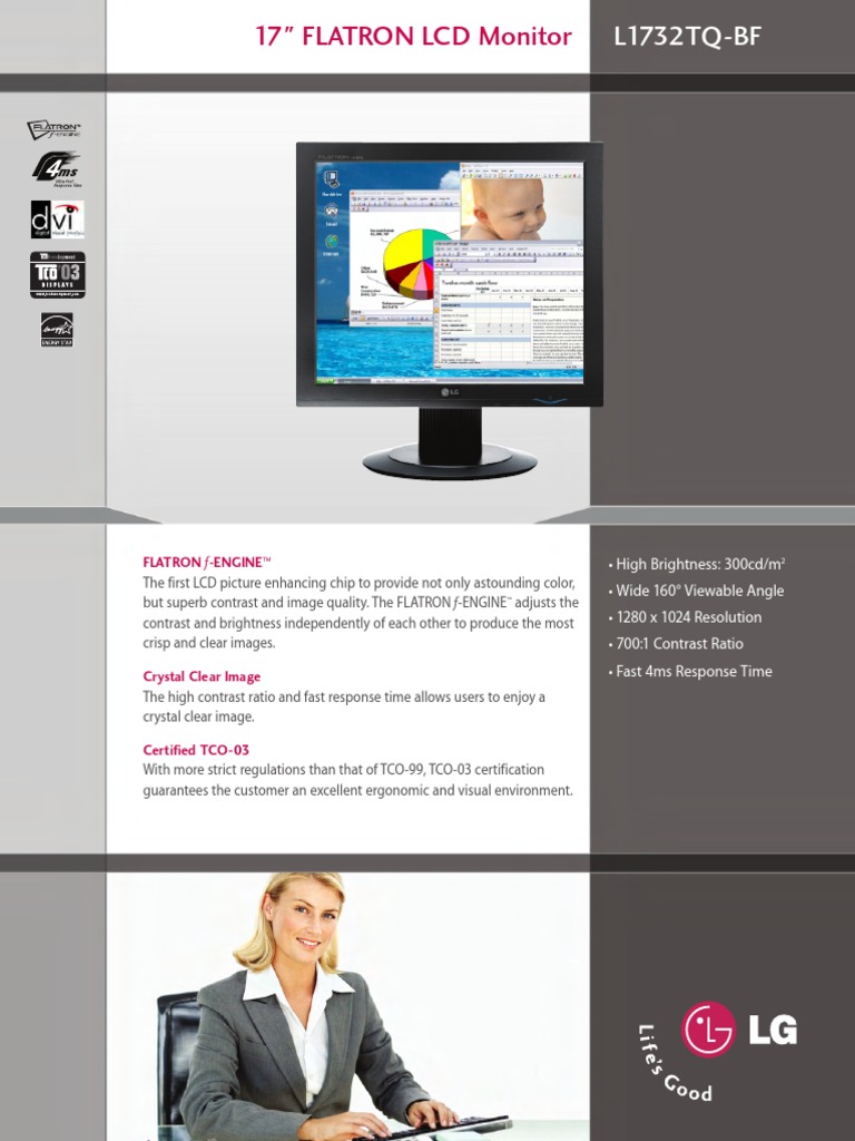 L1732TQ Specs | PDF | Computer Monitor | Liquid Crystal Display