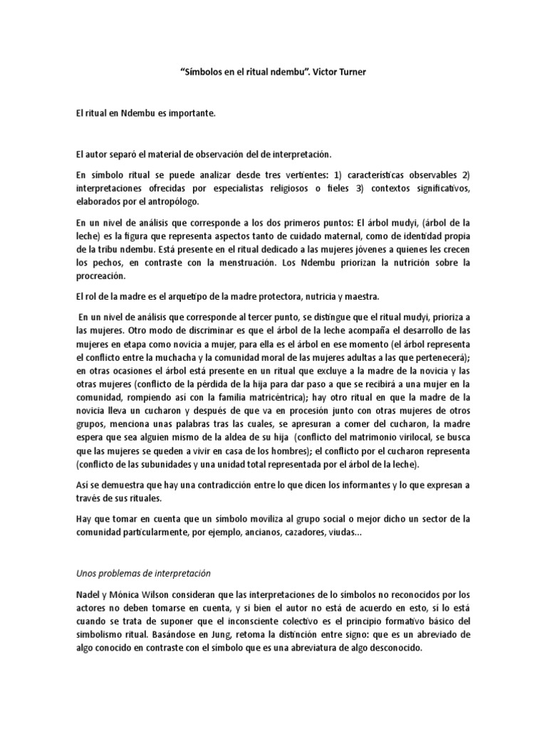 Símbolos rituales en Ndembu según Turner | PDF | Rituales | Los símbolos