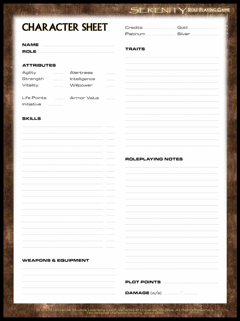 Serenity - Fan Character Sheet | PDF