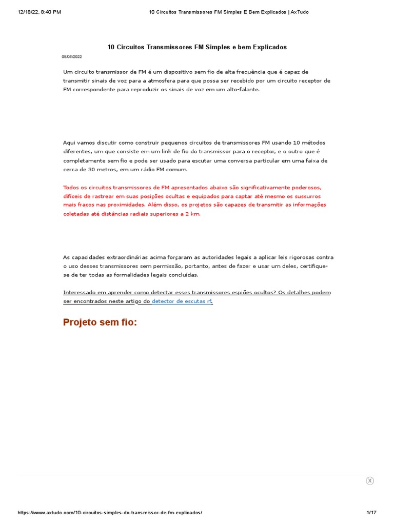 10 Circuitos Transmissores FM Simples E Bem Explicados - AxTudo | PDF ...