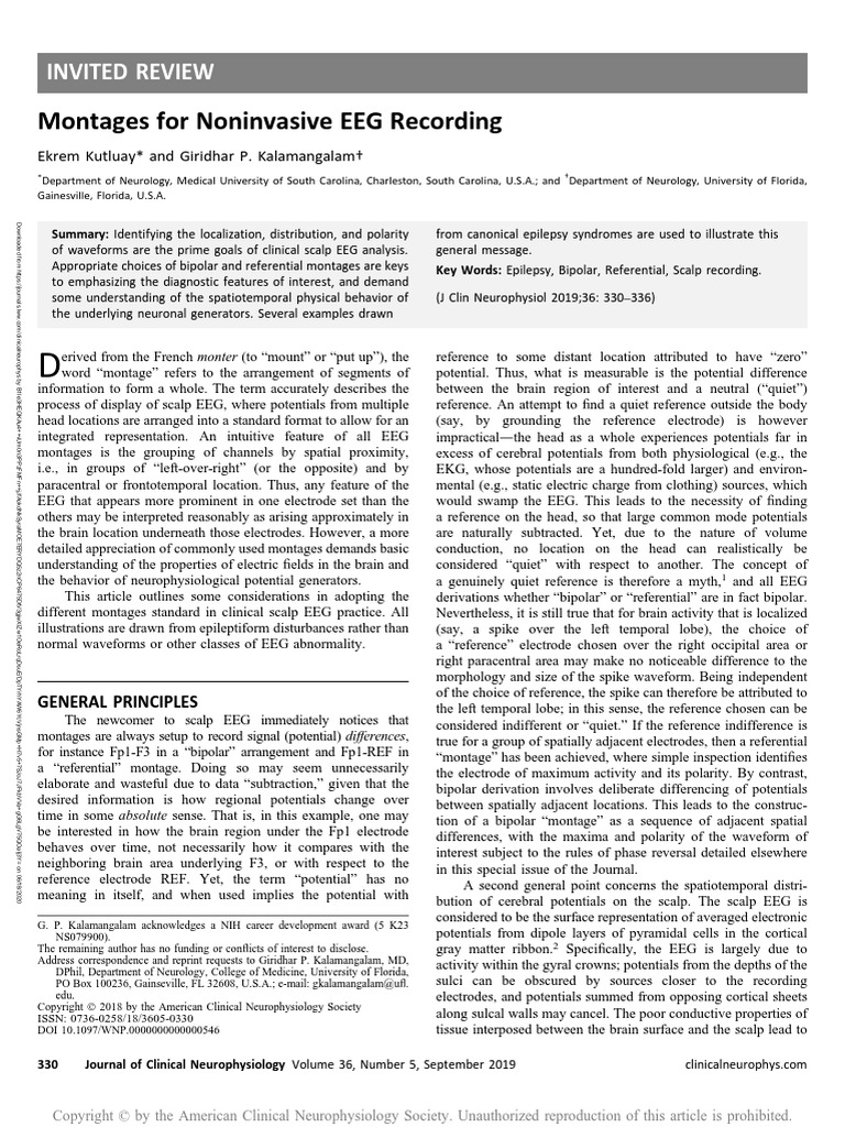 Montages For Noninvasive EEG Recording.3 PDF | PDF | Electroencephalography | Epilepsy