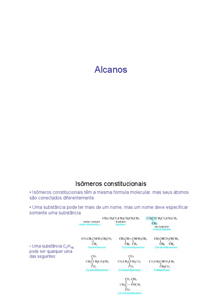 Aula 3 Alcanos Alcenos E Alcinos Pdf Pdf Isomerismo