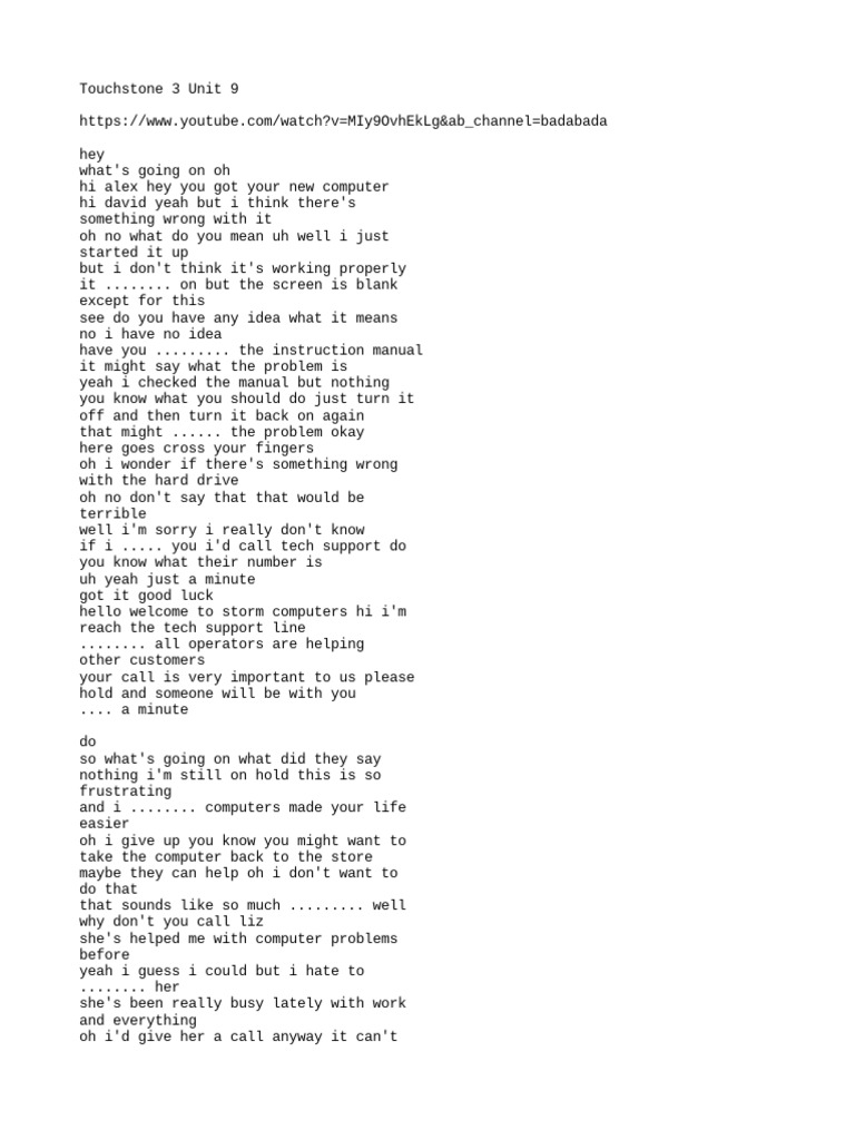 Touchstone 3 Unit 9 | PDF