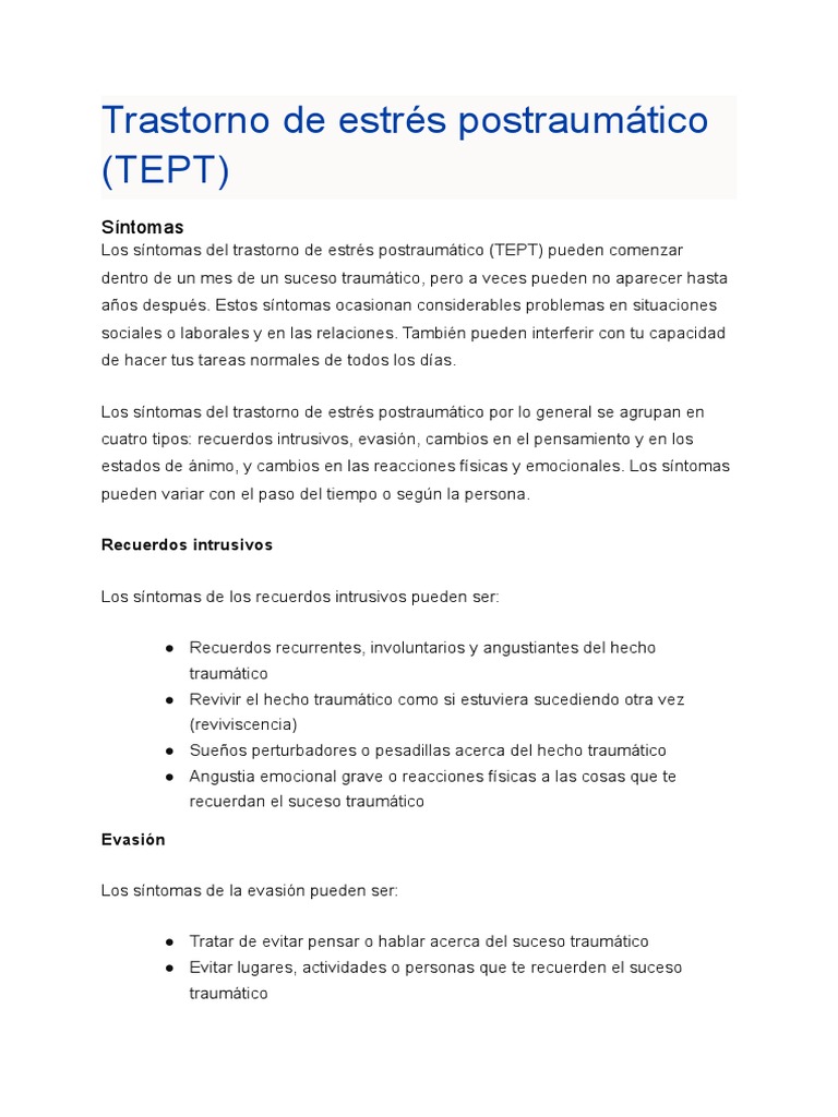 Trastorno de Estrés Postraumático (TEPT) | PDF | Estrés (biología ...