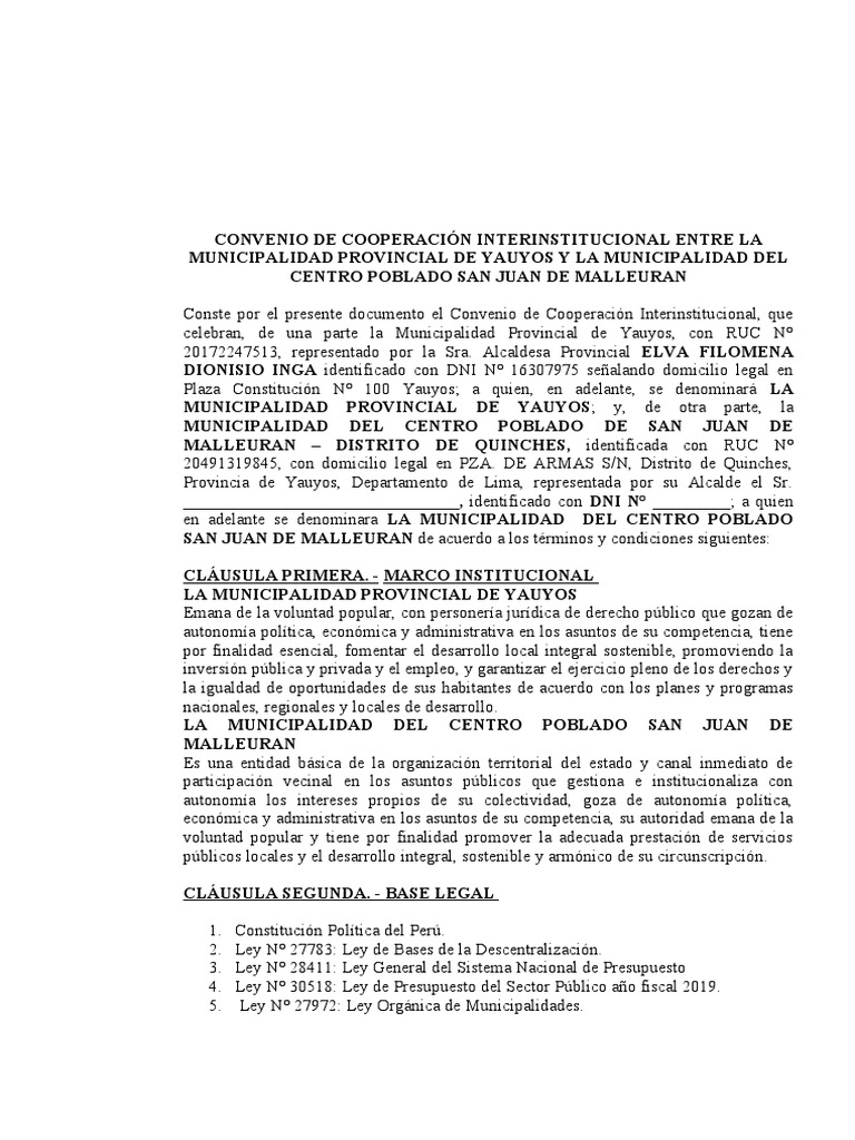 Modelo de Convenio | PDF | Gobierno local | Presupuesto