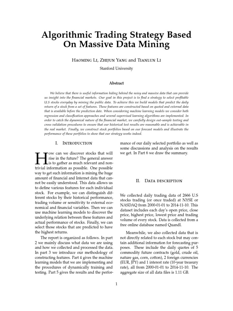 Algorithmic Trading Strategy Based On Massive Data Mining Pdf Support Vector Machine