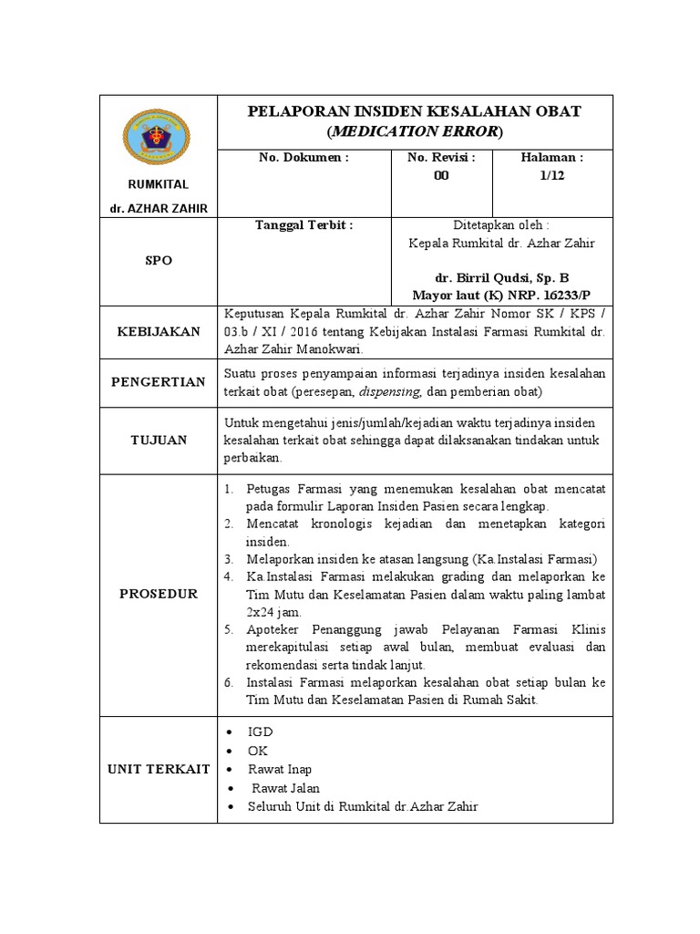 12. PELAPORAN INSIDEN KESALAHAN OBAT(MEDICATION ERROR) | PDF
