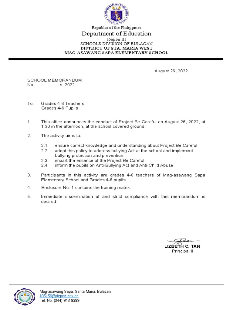 ACR-NARRATIVE REPORT-Project Be Careful | PDF | Teachers | Social ...