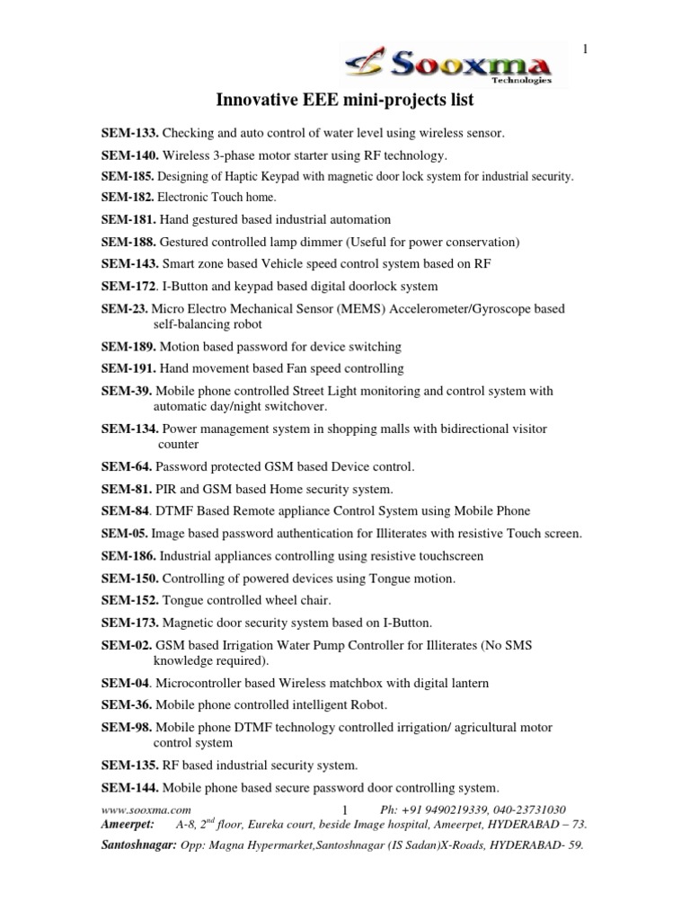 Innovative EEE Mini - Projects List | PDF | Security Alarm | Touchscreen