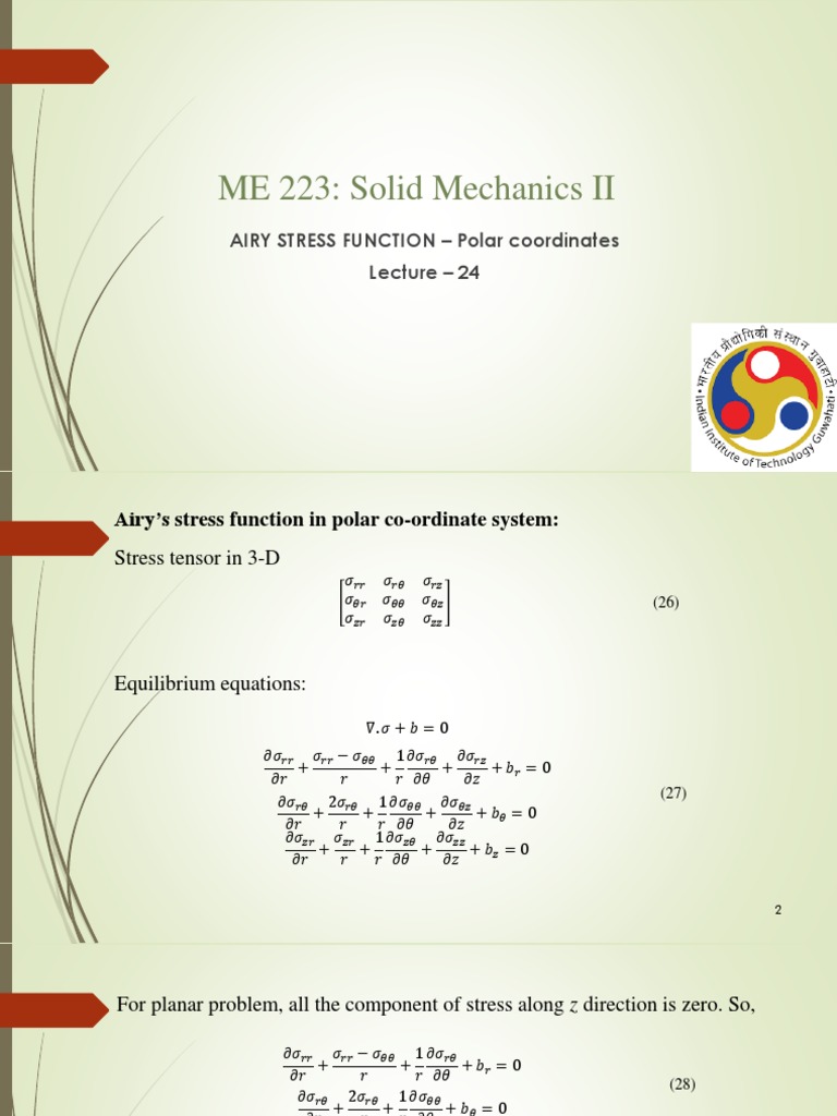 ME223-Lecture 24 Airy Stress Function | PDF