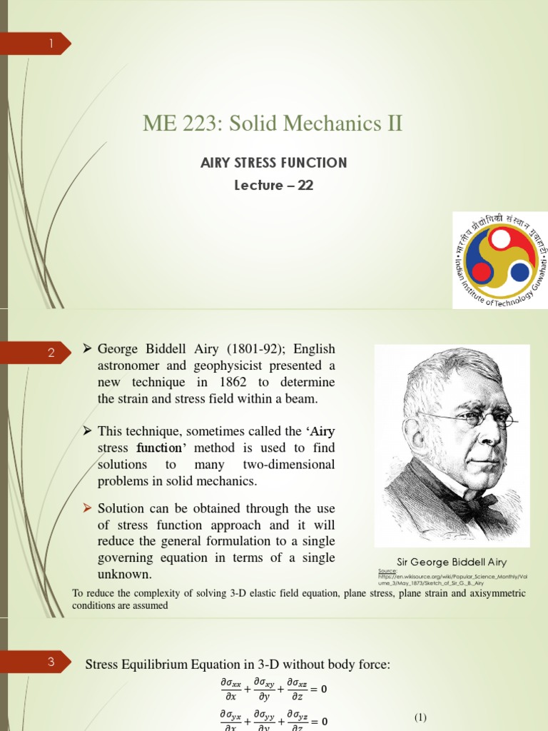 ME 223 Solid Mechanics II - Airy Stress Function and Biharmonic Equation | PDF | Stress ...