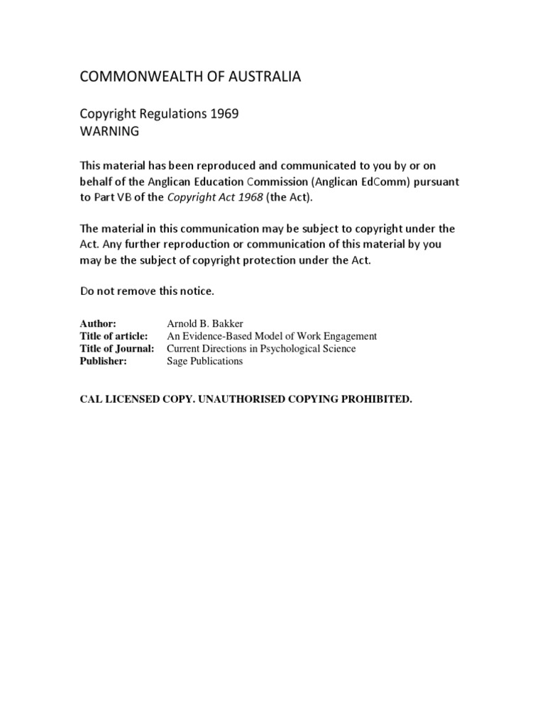 Bakker-2011.-An-evidence-based-model-of-work-engagement | PDF | Goal ...