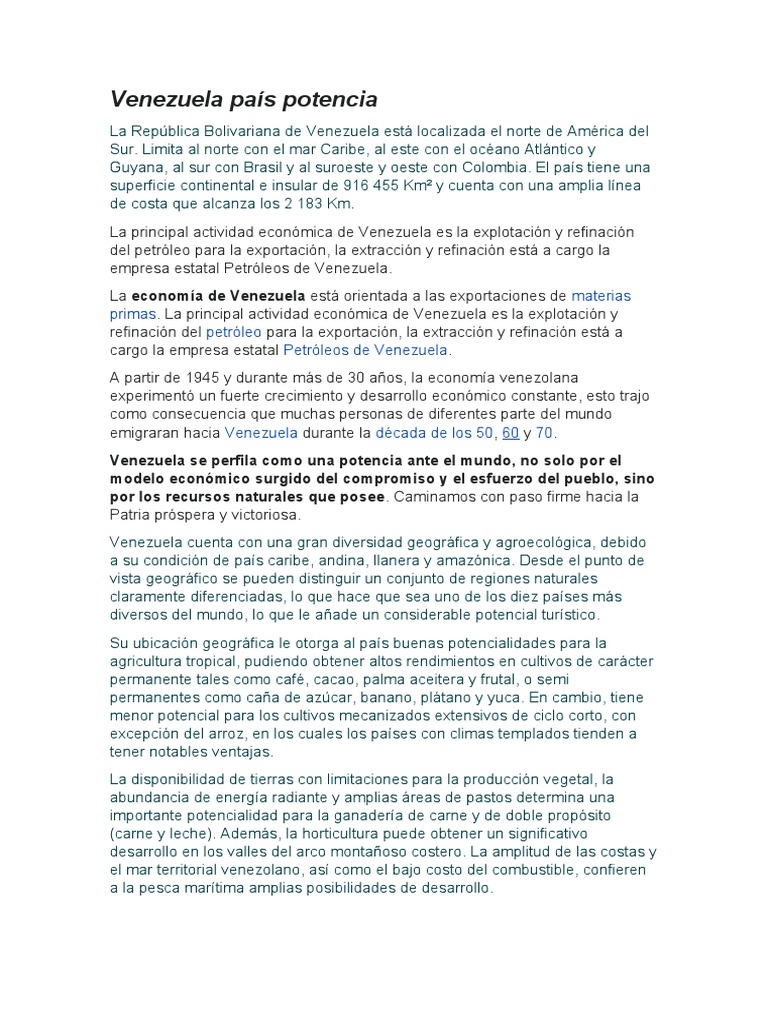 Venezuela: Un país con gran potencial económico gracias a sus recursos ...