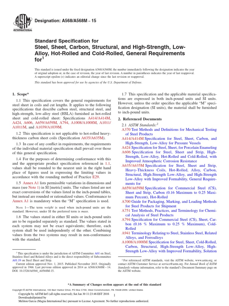 Astm - A568 A568m 15 | PDF | Rolling (Metalworking) | Sheet Metal