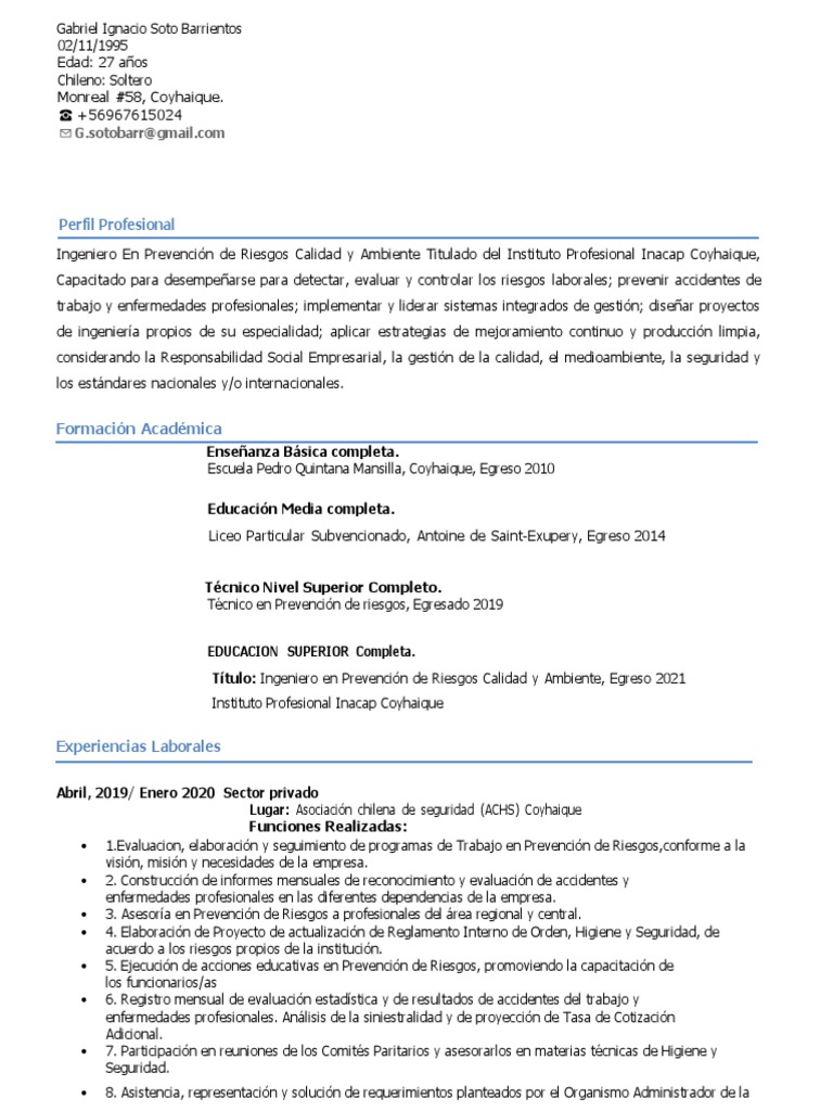 Curriculum Gabriel Soto | PDF | Educación más alta | Seguridad y salud ocupacional