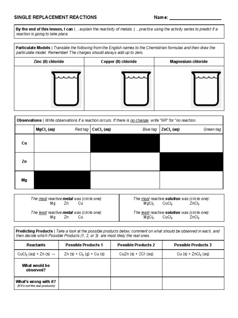 Single Replacement Reactions | PDF | Atoms | Physical Sciences