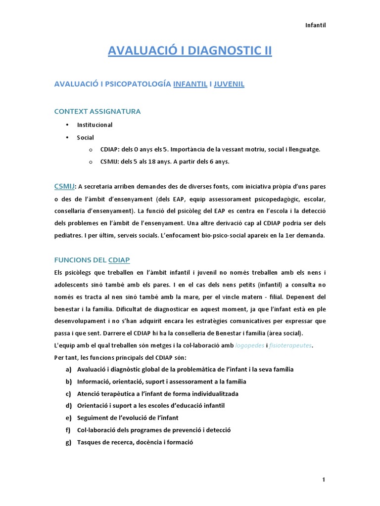 Avaluació I Psicopatología Infantil I Juvenil | PDF