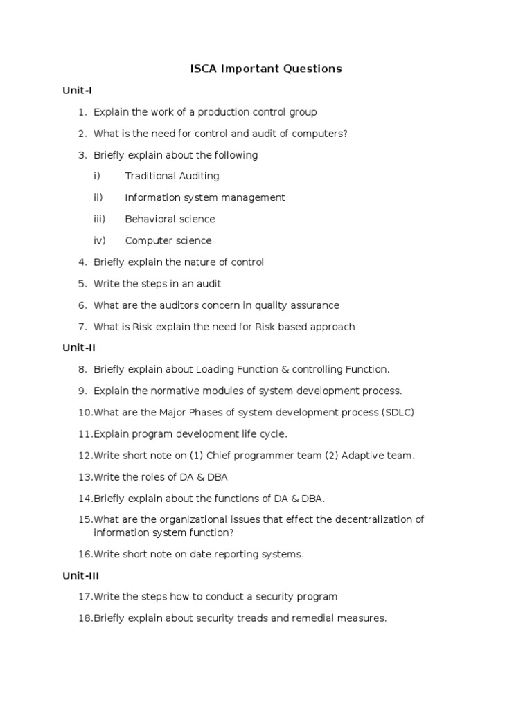 ISCA Important Questions: Unit-I | PDF | Information System | Audit