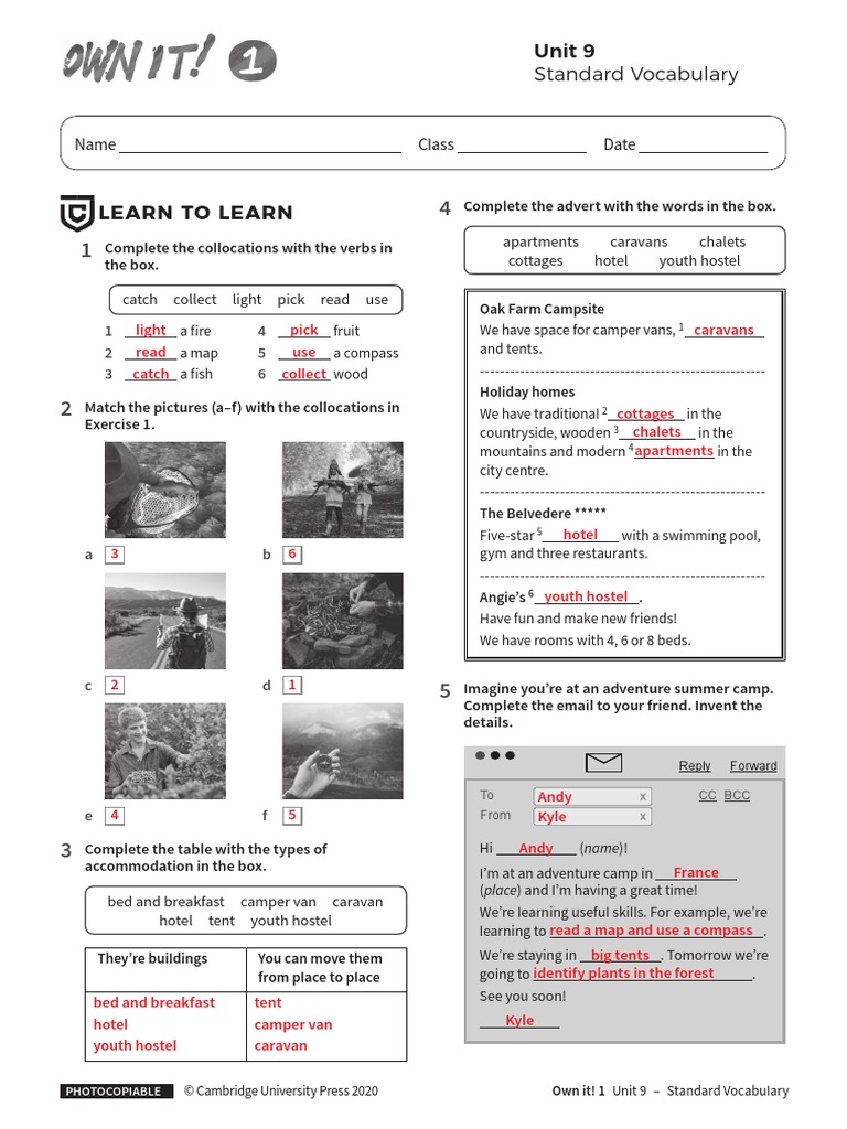 Vocabulary Standard Unit9 With Answers | PDF | Hotel | Camping