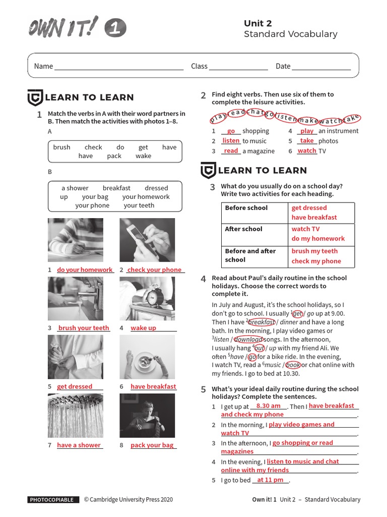 Vocabulary Standard Unit2 With Answers | PDF | Cognitive Science ...