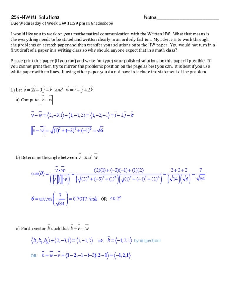 254 HW-W1 Sol | PDF | Angle | Mathematics