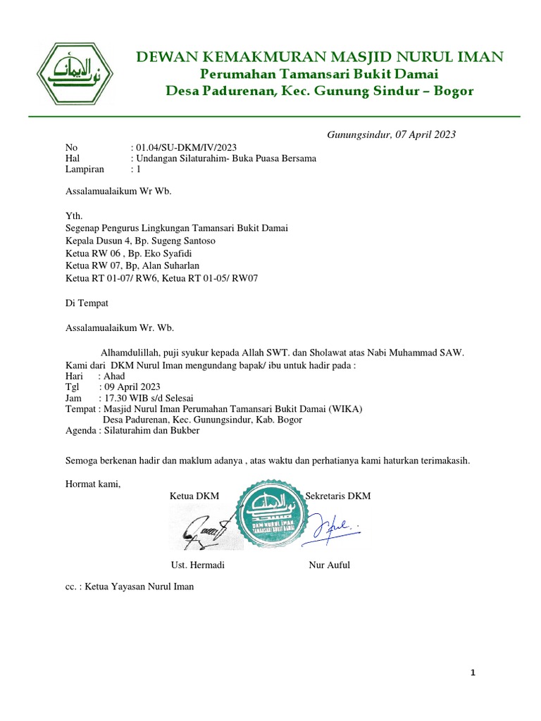 Surat DKM - 01.04 Silaturahim-Bukber Ramadhan - 14444 H. | PDF