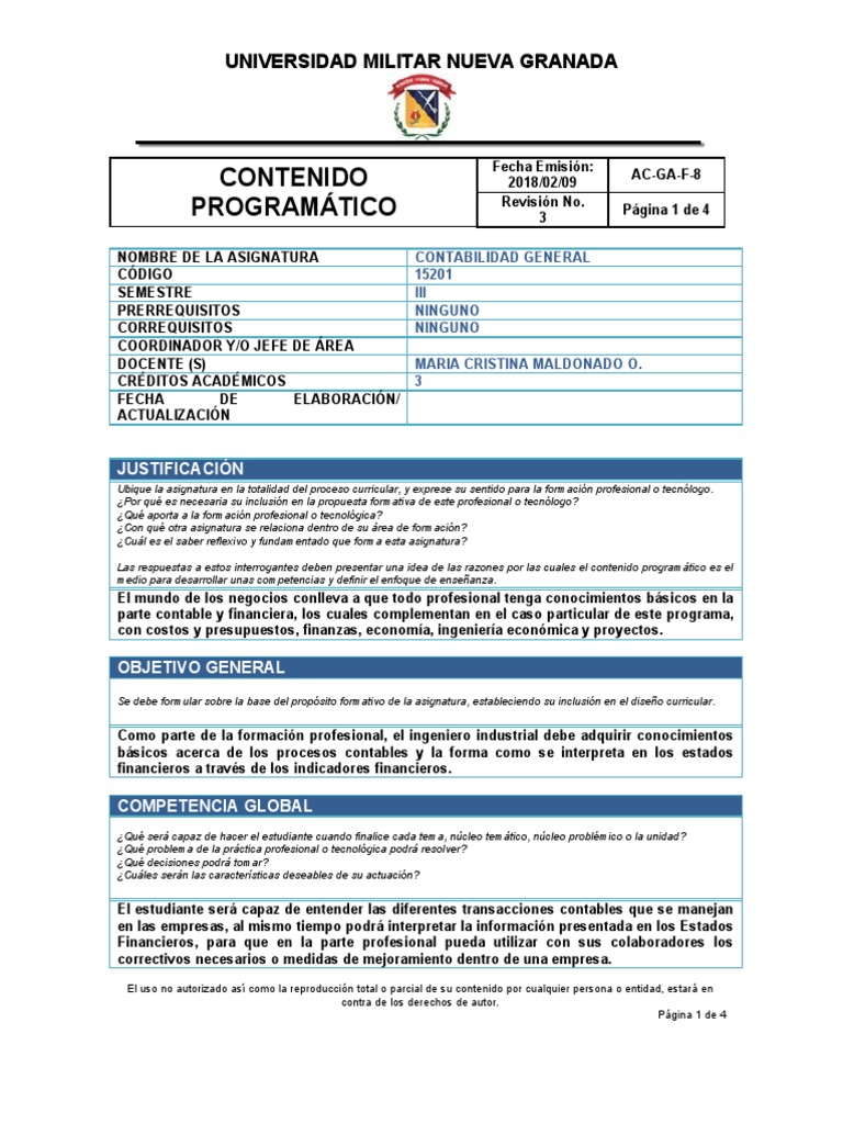 Contenido Programático Contabilidad | PDF | Contabilidad | Estado ...