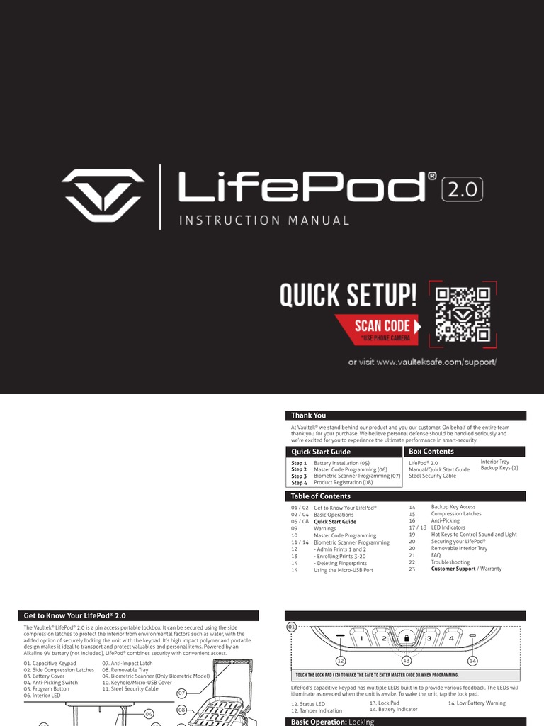 Vaultek Manual LifePod 2.0 Biometric Non Biometric REV 060721 OPT | PDF ...