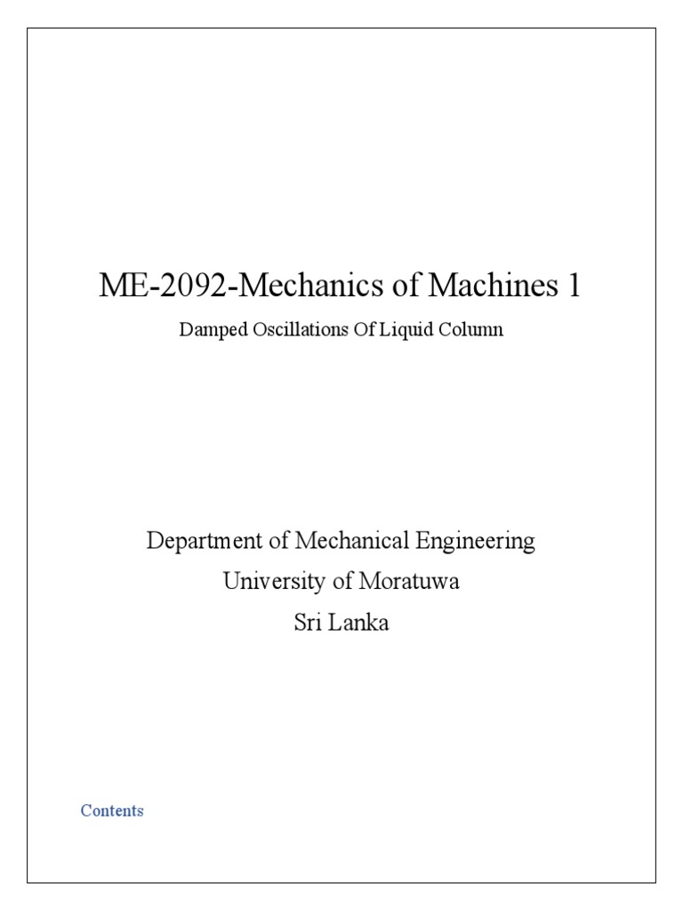 Damped Oscillations of Liquid Column | PDF Damped Oscillations of Liquid Column | PDF