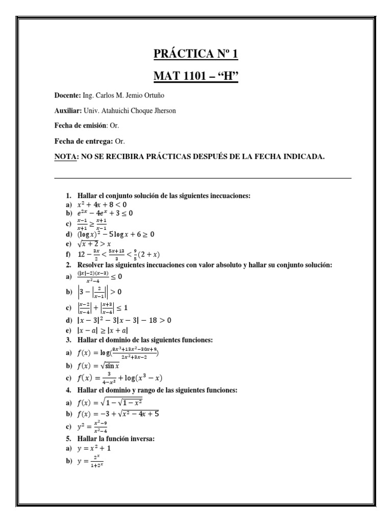Practica 1 Mat 1101 H Pdf Matemáticas