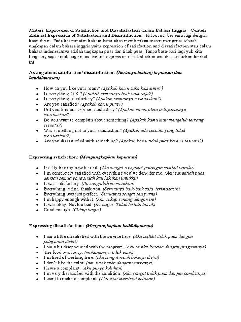 Materi Expression of Satisfaction and Dissatisfaction Dalam Bahasa ...
