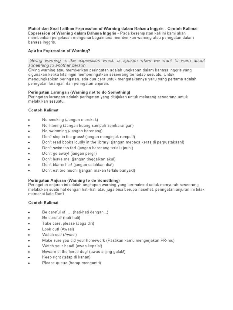 Materi Expression of Warning | PDF | Seni & Disiplin Bahasa
