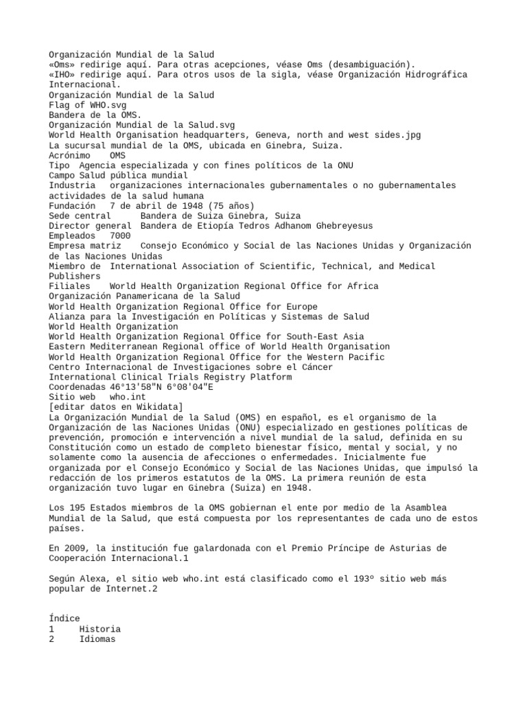 OMG | PDF | Organización Mundial de la Salud | Salud pública