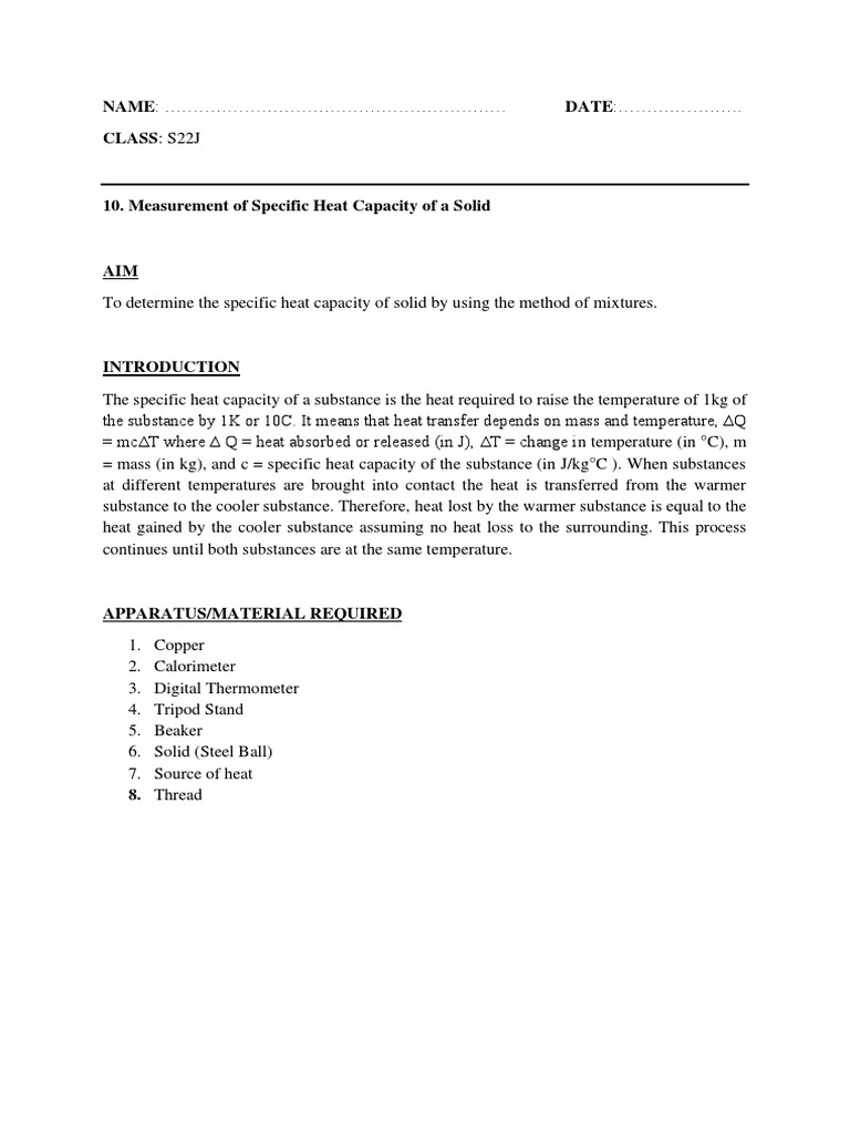 Specific Heat Capacity | PDF | Heat | Heat Capacity