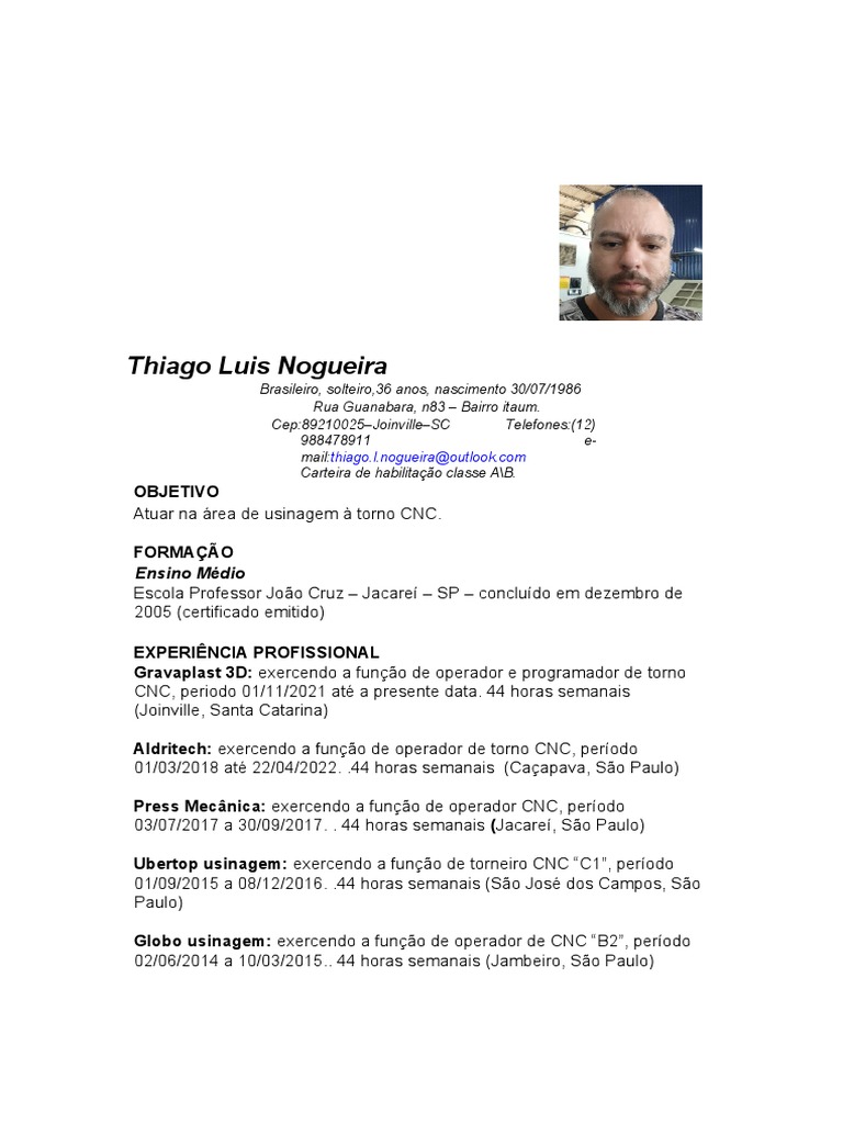 Curriculo Thiago 2023 | PDF | Máquinas | Metalurgia